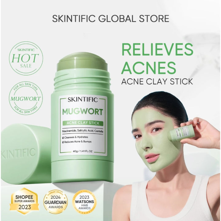 SKINTIFIC Mugwort Acne Clay Stick Antl Pores & Acne Clay Face Skin Care ...
