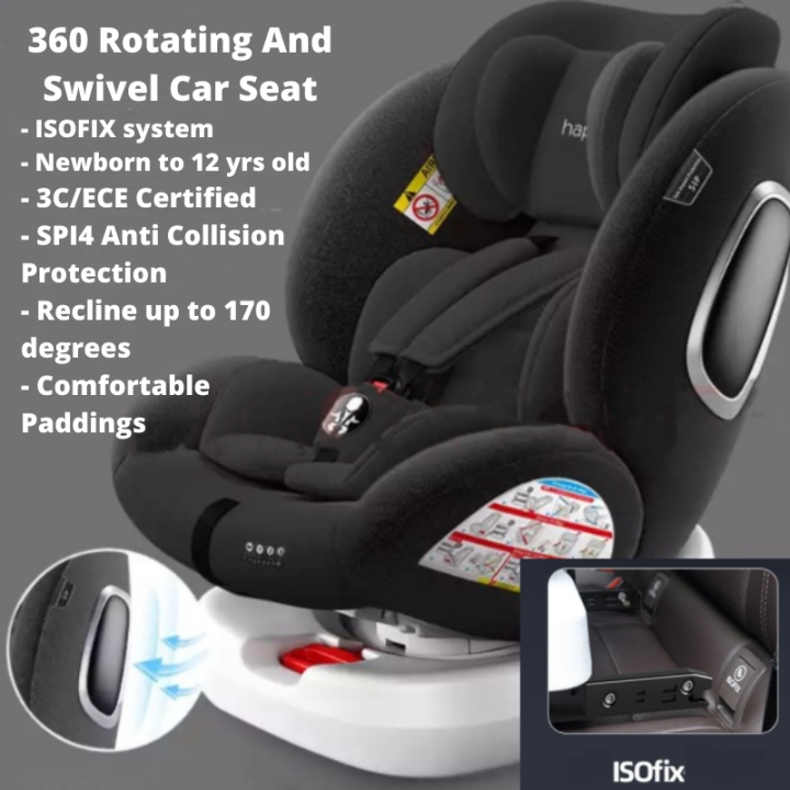 HAPPYBE 360 SWIVEL ISOFIX Carseat Fabric Baby Newborn to 12 Years Old ...