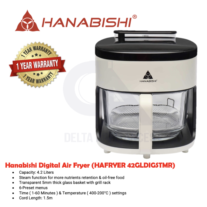 Hanabishi Digital Air Fryer Glass Bowl with Steam Function Original w ...