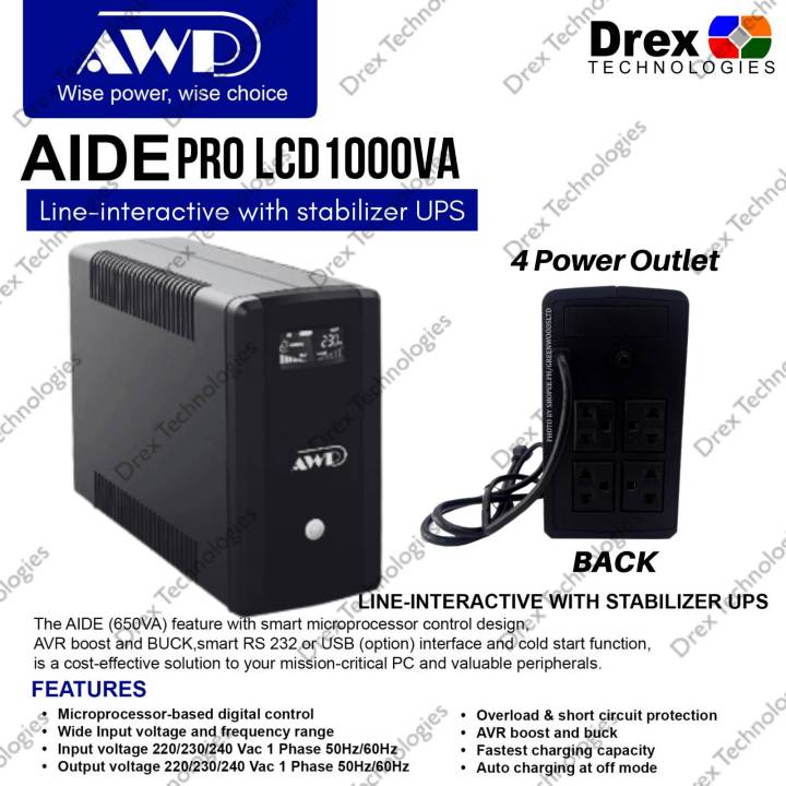 AWP AIDE 1000VA PRO LCD 600 Watts Uninterruptible Power Supply- AWP PRO ... AWP AIDE 1000VA PRO LCD 600 Watts Uninterruptible Power Supply- AWP PRO ...