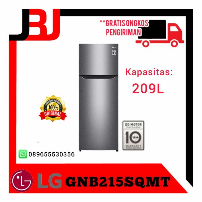 kulkas lg 2 pintu inverter 215 sqmt | kulkas lg inverter GNB215SQMT ...