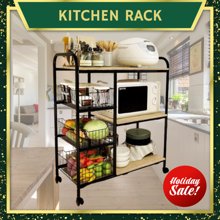 SETTLE WELLRolling Kitchen Rack Microwave Oven Stand Utility Shelf on ...