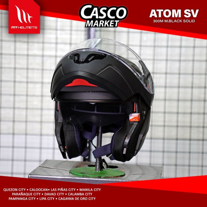MT ATOM SV 300M SOLID MATT BLACK MODULAR DUAL VISOR MOTORCYCLE HELMET ...