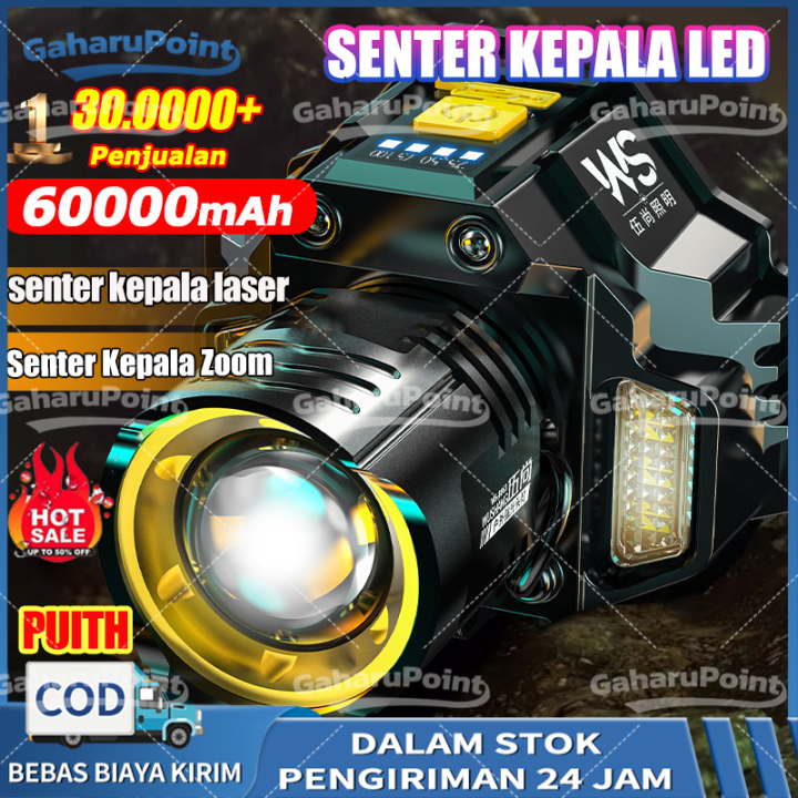 SENTER KEPALA LED/HEADLAMP POWERBANK/SENTER CAS/Senter Led Cas Tahan 24 Jam/Lampu Kepala LED ...