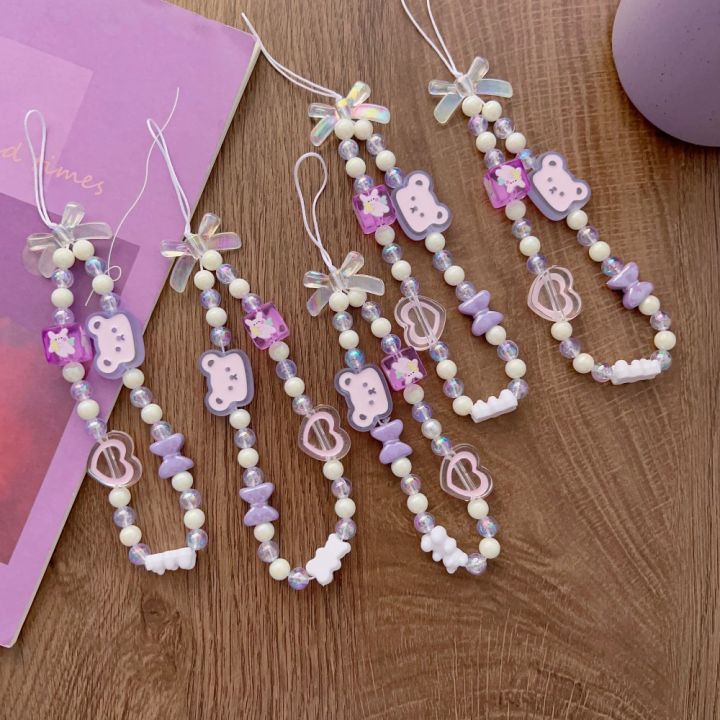 XUANYUAN หมีสำหรับเด็ก สายรัดโทรศัพท์ลูกปัด ห่วงโซ่ลูกปัด สาวหวานแหววว ...