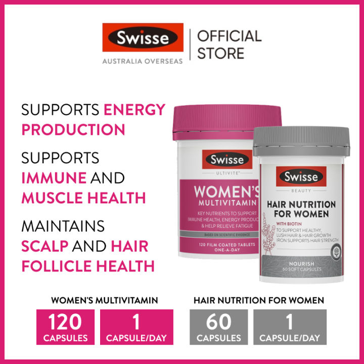 Swisse Women's Glow Duo Pack (Women's Multivitamin 120 Tablets & Hair Nutrition For Women 60 ...