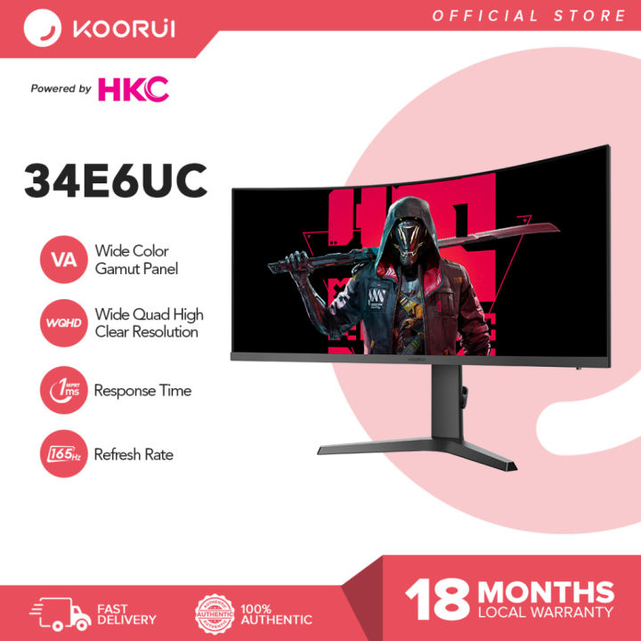 KOORUI 34E6UC ขับเคลื่อนโดย Hkc 165HZ 1Ms 1000R WQHD Ultrawide Curved Gaming Monitor 34นิ้ว ...
