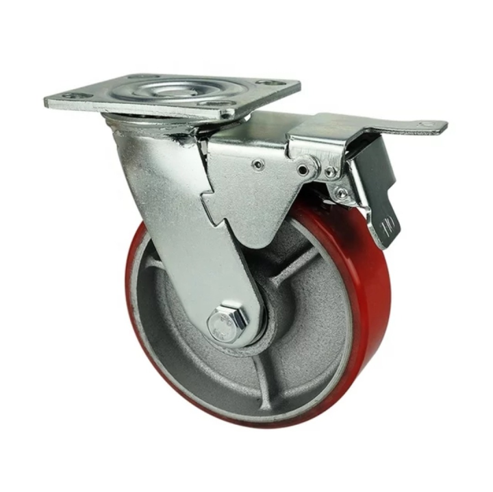 Roda Caster Troli / Troly PU Merah 8 Inch Taiwan Heavy Duty Rem ( Kunci ...