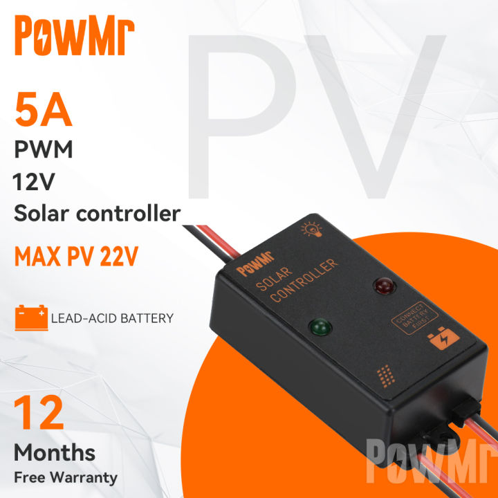 PowMr 5A 12V Solar Panel Charger Controller IP67 for Small Solar Home ...