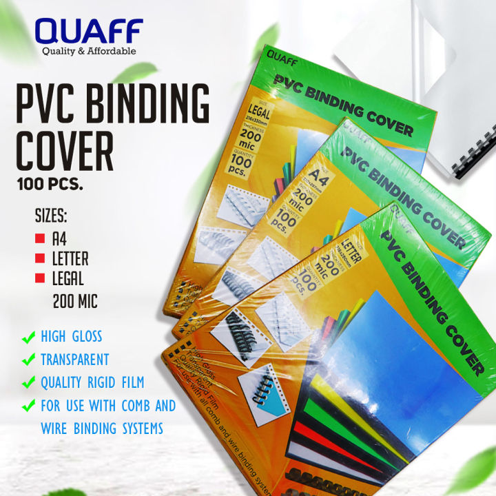 QUAFF 200 MICRONS PVC BINDING COVER A4 CLEAR (100 SHEETS) SHORT// LONG ...