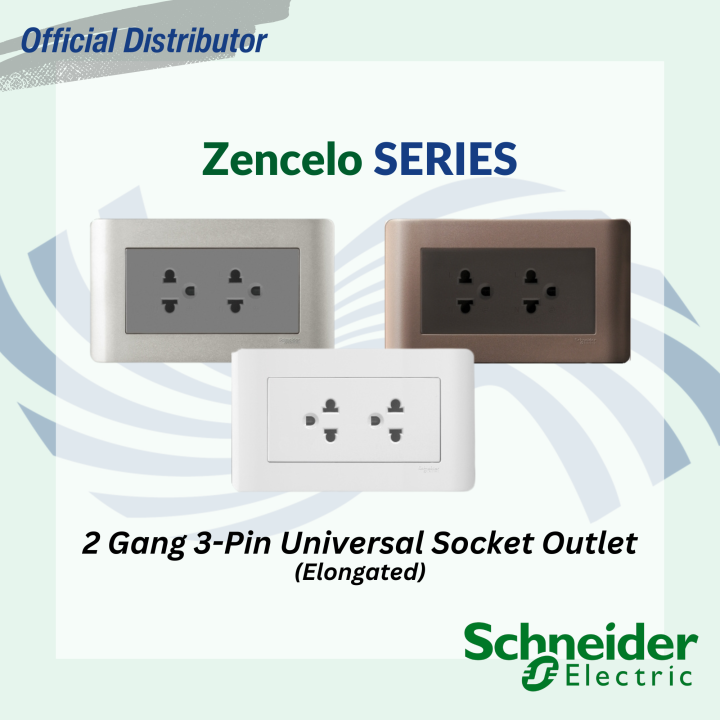 Schneider Zencelo 16A 250V 2 Gang 3-Pin Universal Socket Outlet ...