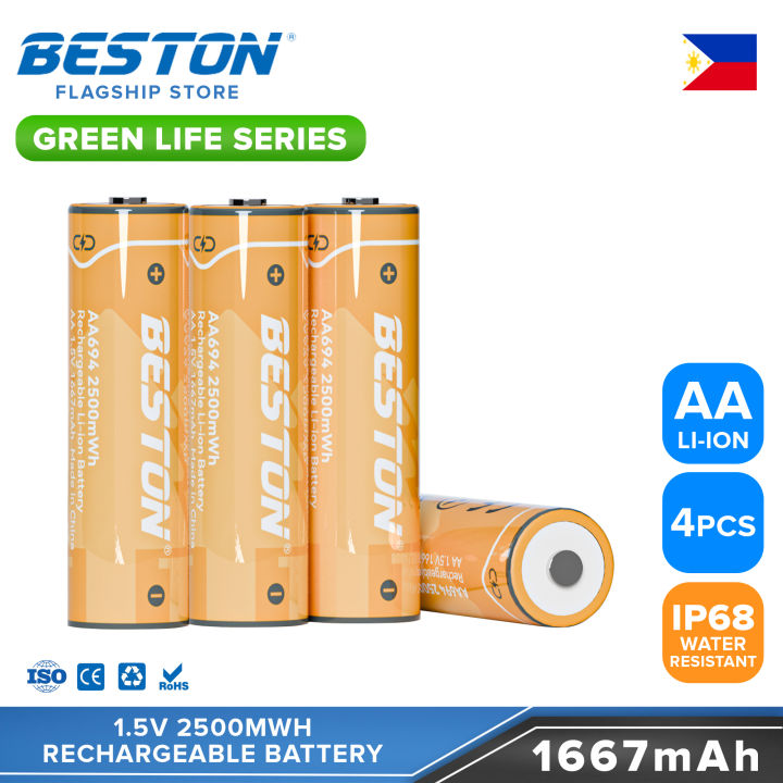 Beston Green Life Series AA Li-ion 1.5V 2500mWh 1667mAh Rechargeable ...