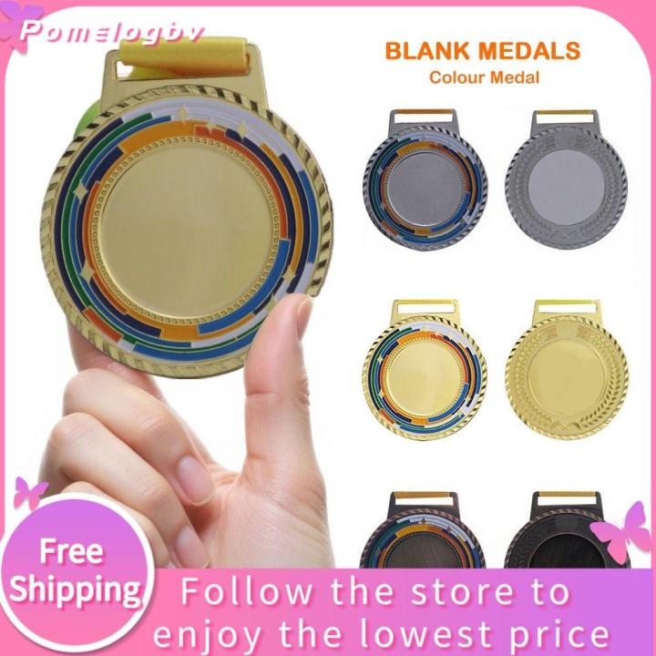 POMELOGBV 7.5x6.5mm Blank Medals Color Ribbon Gold Silver Bronze Colour ...