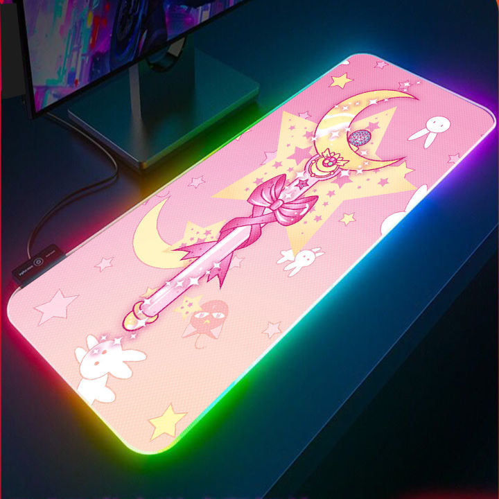 2021Anime Pink Magic Wand RGB Gaming Mouse Pad XXL Gaming Accessories ...