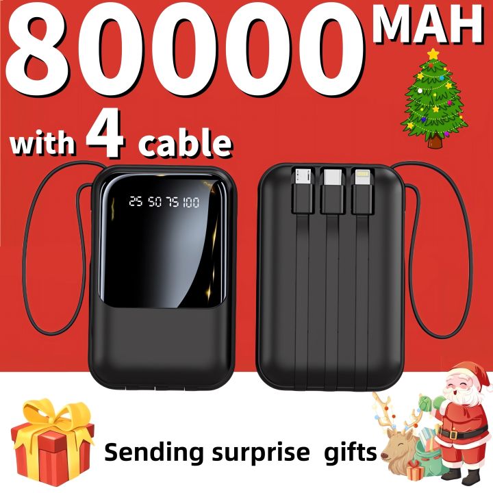 80000mAh mini powerbank with 4 cords iPhone/micro/Type-C/USB fast ...
