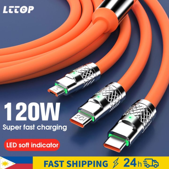 3in1 120W Super Fast Charge Cable Zinc Alloy Type-C Liquid Silicone ...