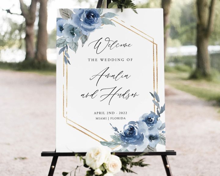 Dusty Blue Welcome Signage Board / Minimalist Wedding Signage | Lazada PH