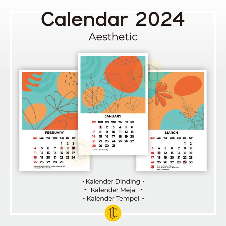 Kalender Aesthetic 2024 / Kalender Estetik 2024 / Kalender Poster 2024 ...