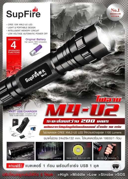 ไฟฉาย Supfire M4-U2 อุปกรณ์เดินป่า ส่องสว่าง แสงสว่าง มืด ไฟดับ ตั้งแคมป์ ปีกนิก | Lazada.co.th