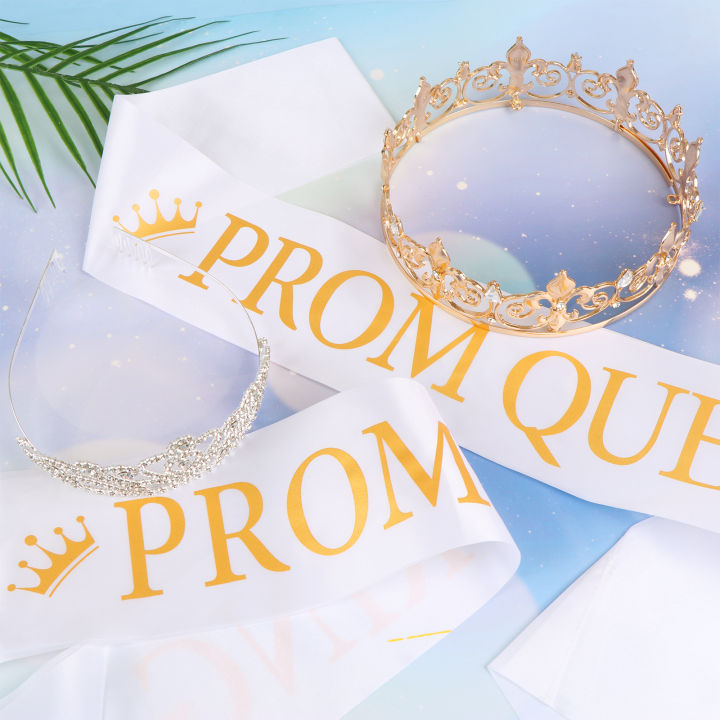 YECH Glitter Prom King and Prom Queen Sashes and Crown Tiara Set ...