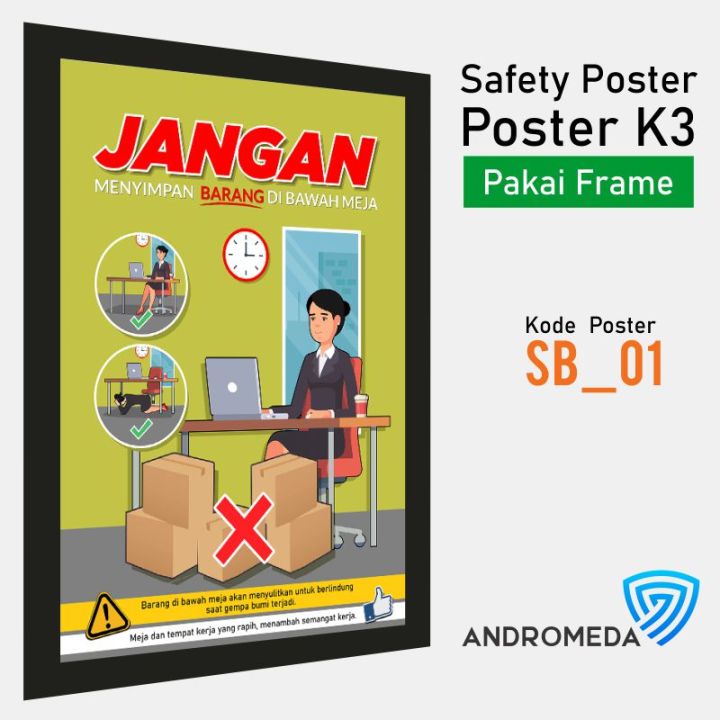 Safety Poster K3 : Office 5R Rapi 5S Kantor Ergonomi Gempa + Frame ...