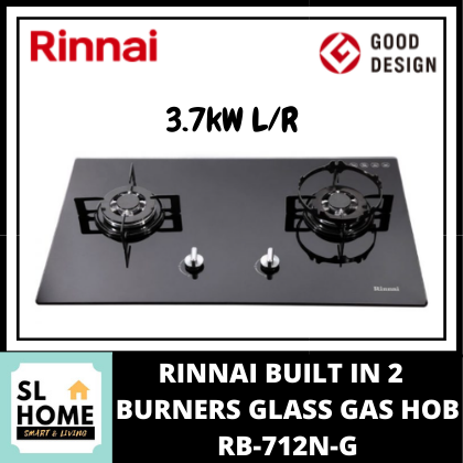 RINNAI RB-712N-G BUILT IN 2 BURNER GLASS GAS HOB WITH BATTERY IGNITION ...