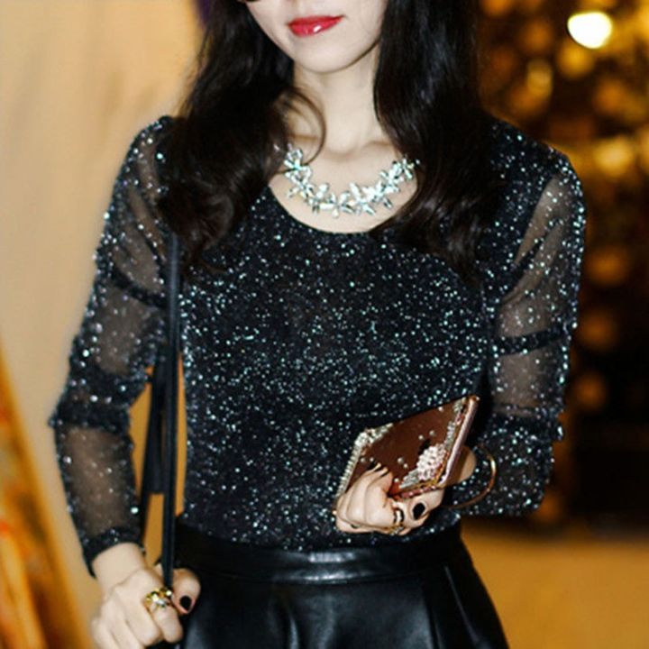 Spring Summer Women's Sexy See Through Mesh Blouse Long Sleeve ...