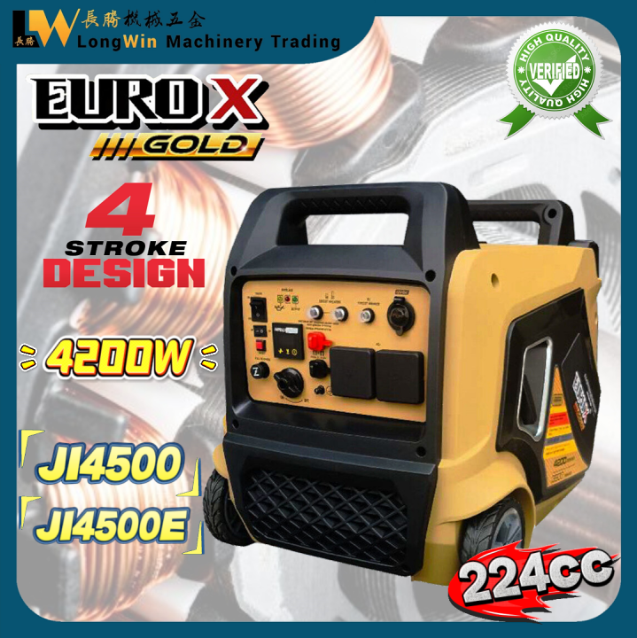 EUROX/// JI4500 JI4500E 4-Stroke Design Portable Silent Inverter Petrol Generator Electric Start ...