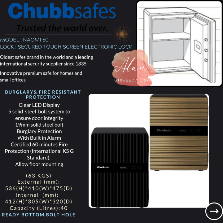 CHUBBSAFES Naomi 50 (63KGS) Touch Screen Safe Box Safety Box Security ...