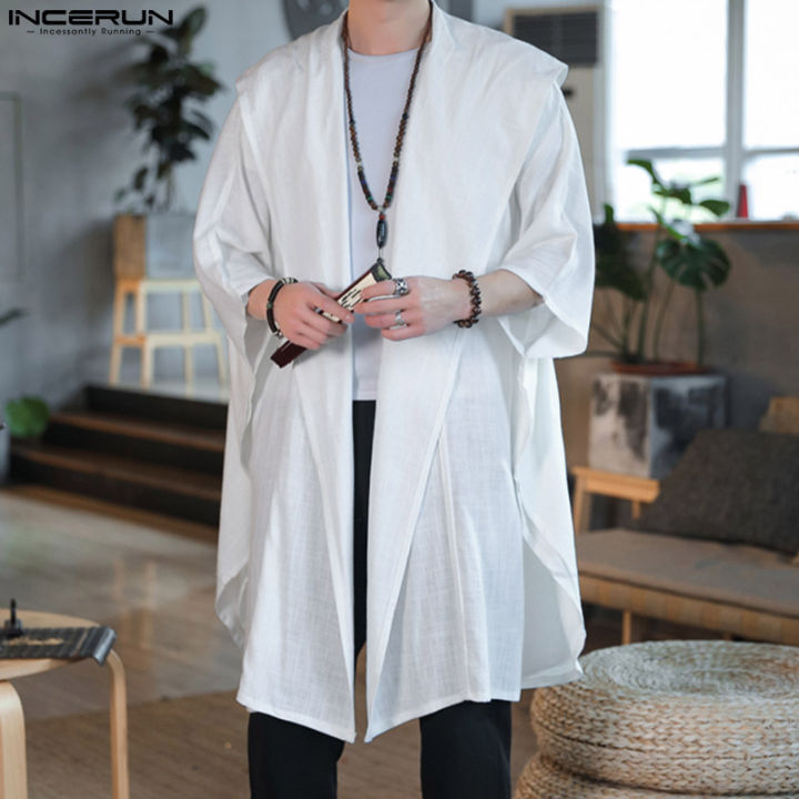 INCERUN เสื้อคลุมลำลองของผู้ชาย,เสื้อคลุมลำลองแขนยาวเสื้อสเวตเตอร์ถักสี ...