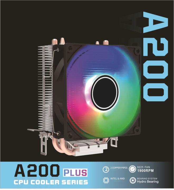 【COD/Original】A200 PLUS CPU Air Cooler Color LED 90mm CPU Fan 2 Heat ...