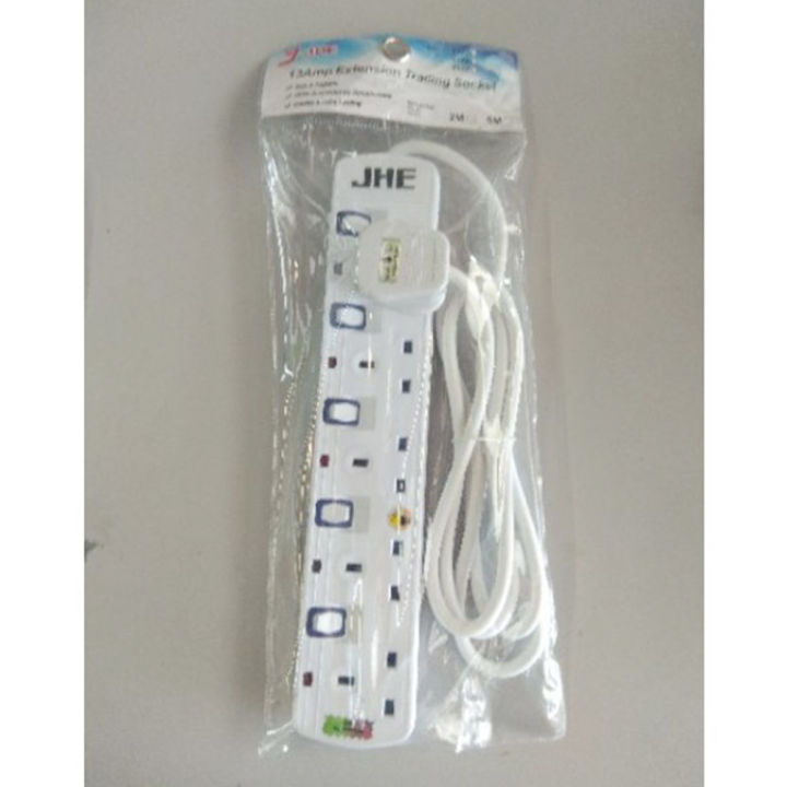 Extension Trailing Socket 13a 5 Gang Socket With 2 Meter Wire Cable With 3pin Plug Sirim Lazada