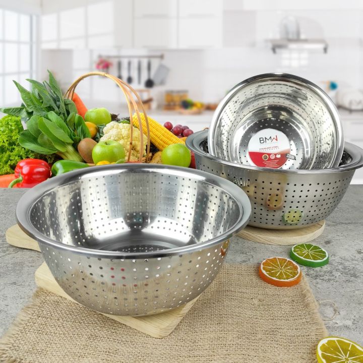 BMW Kitchen Ware - Baskom Stainless Saringan Dapur Multi Bolong Tebal ...