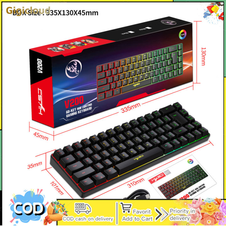 V200 Portable Gaming Keyboard RGB Colorful Backlit Keyboard 68 Keys ...