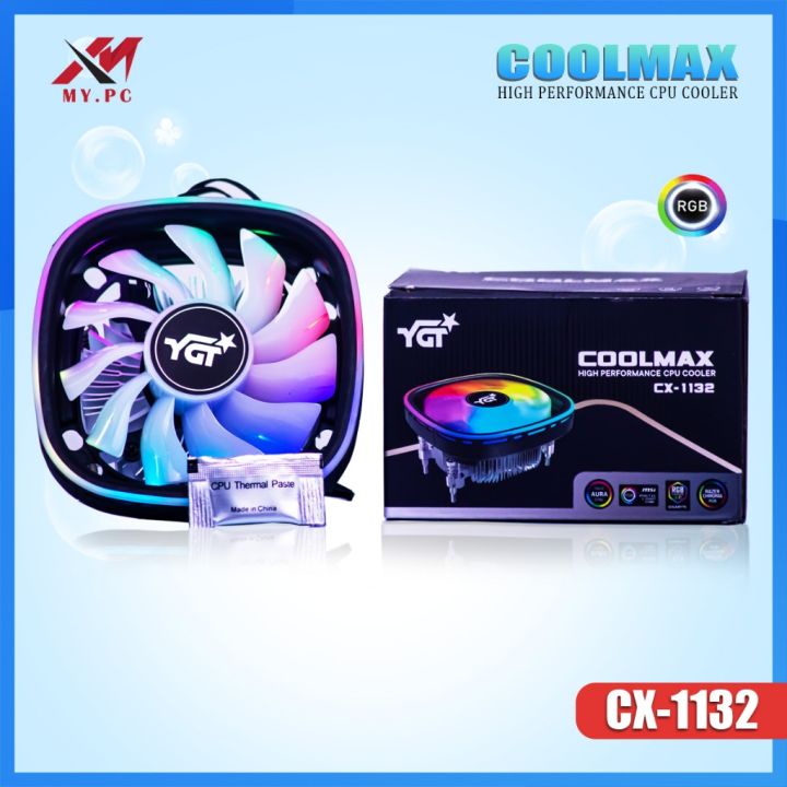 YGT COOLMAX CX-1132 CPU COOLER, 3-PIN 1900RPM 900W 12V AURA SYNC RGB, BEST FOR AMD MOTHERBOARD ...