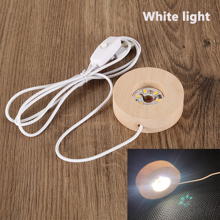HONG Round Wood Light Base USB with switch LED Light Rotating Display ...