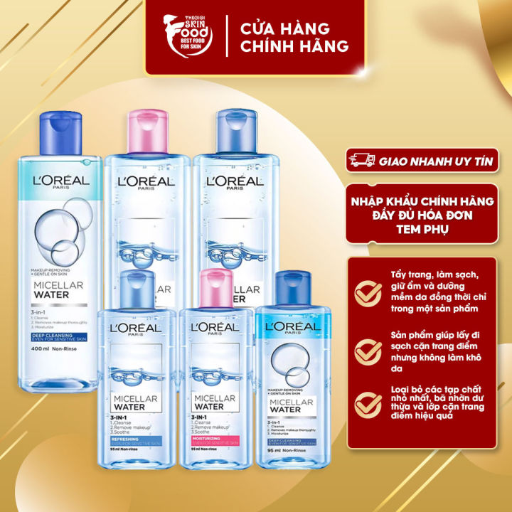 Nước Tẩy Trang Làm Sạch, Dưỡng Ẩm Cho Mọi Loại Da L'Oreal 3-in-1 Micellar Water 400ml | Lazada.vn