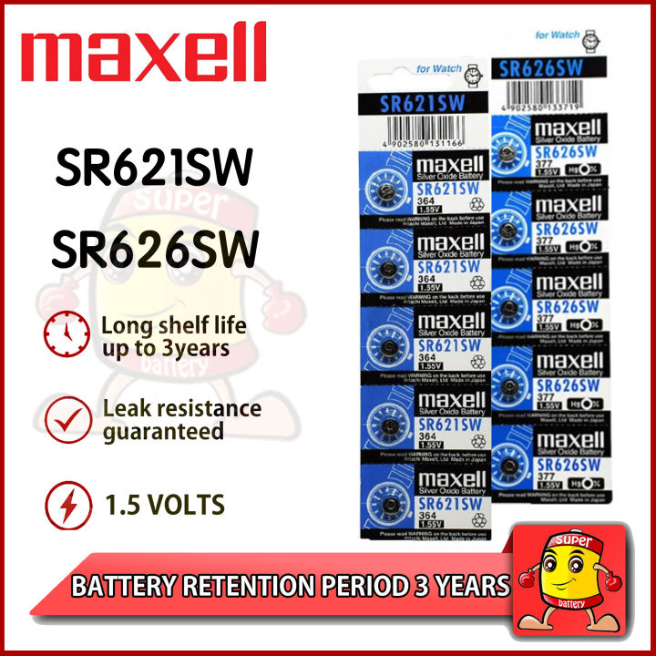 Maxell SR521SW, SR621SW, SR626SW Silver Oxide Button Cell Battery 1.55V ...
