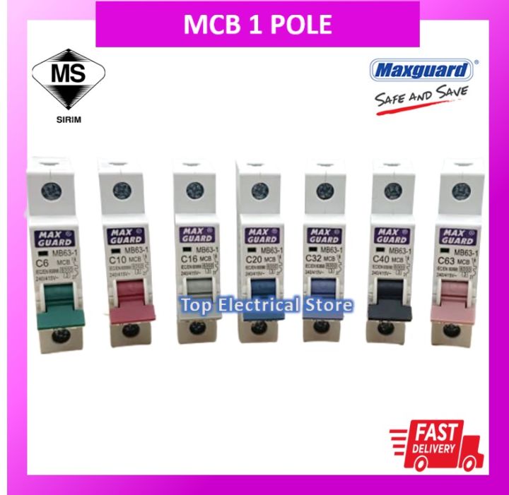 MAXGUARD 1P MCB 6KA 6A/10A/16A/20A/32A/40A/63A MINIATURE CIRCUIT BREAKER SIRIM APPROVED | Lazada