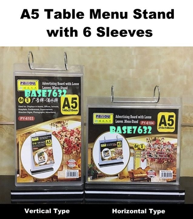 A5 Paper Restaurant Cafe Dining Table Menu Stand with 6 Sleeves ...