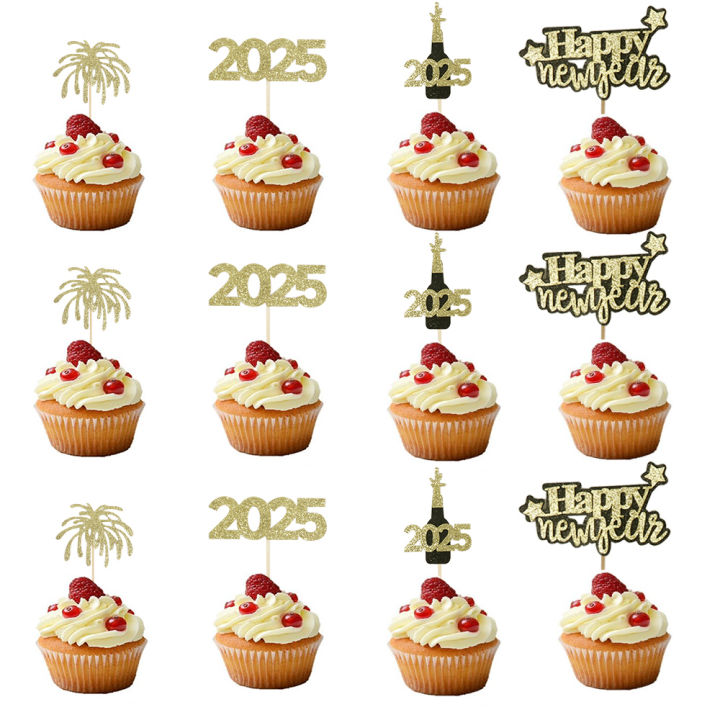 12pcs 2025 Cake Topper new year 2025 Toothpick Happy New Year 2025 ...