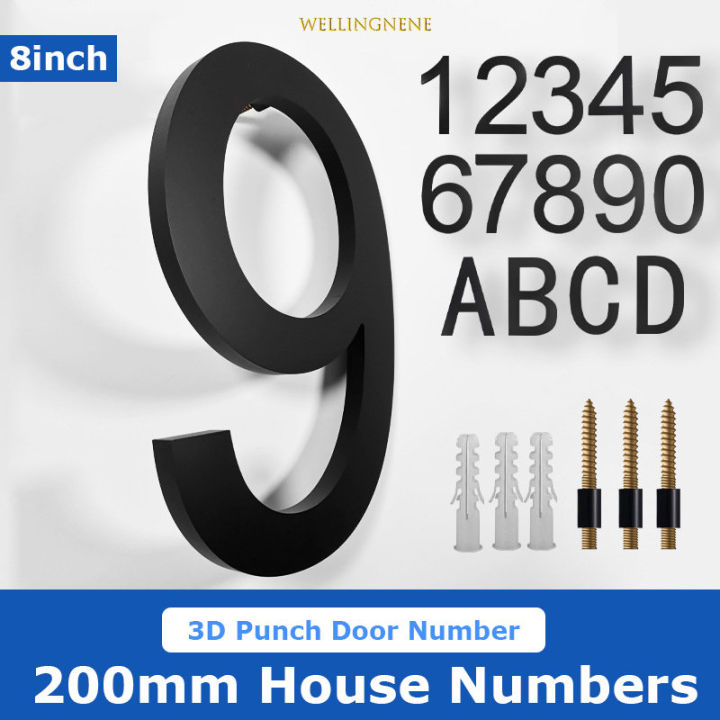 200mm Silver Black Floating House Number 0-9 Modern Door 8 Inch Home ...