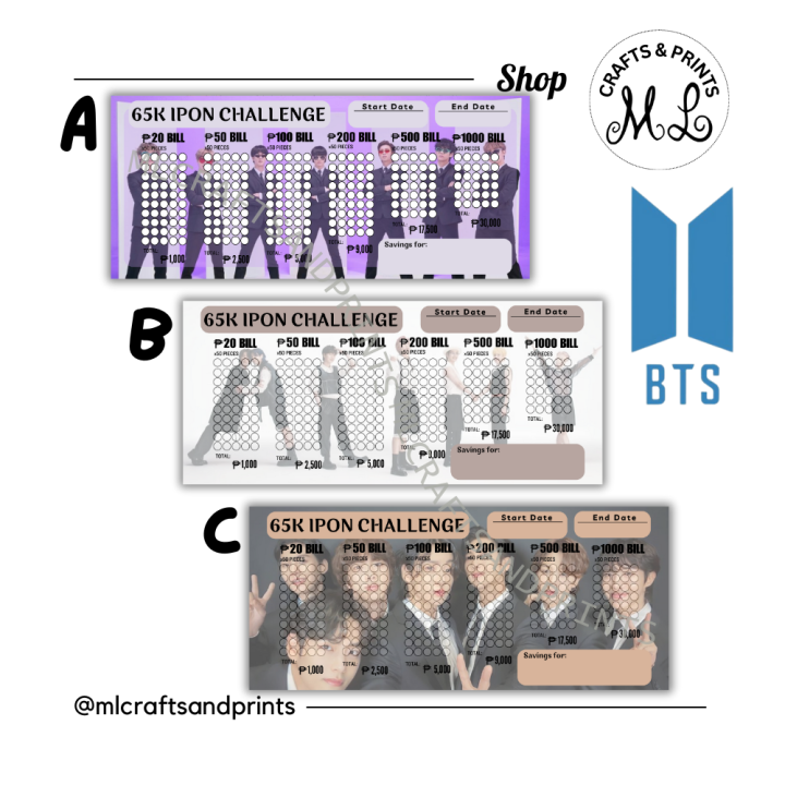 BTS Theme for Ipon Challenge Money Shader with Pouch Card or Sticker ...