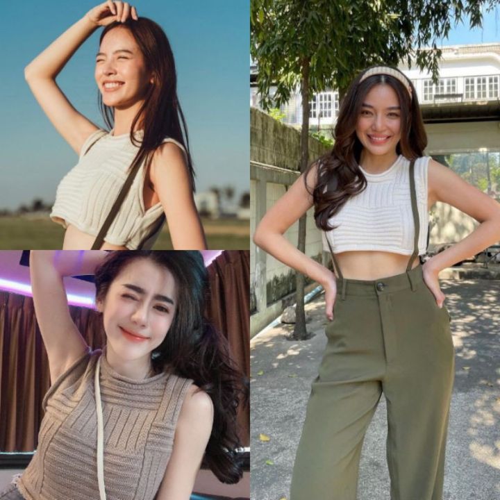 🌈MesubShop🌈 เสื้อกล้ามครอปท็อป Croptop มะปรางง ทรงแขนกั๊ก คอกลม เสื้อแขนกุด เสื้อกั๊กทรงดี 🥰รุ่น ...