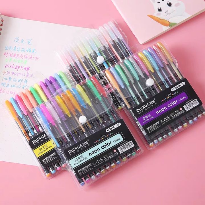 12pcs/48pcs Neon color Pastel, Metal, Glitter & Highlighter PENs ...