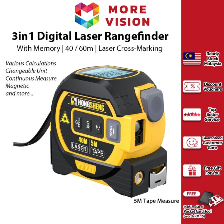 3 in 1 Laser Rangefinder With Memory 60m 40m 5m Measuring Tape Distance ...