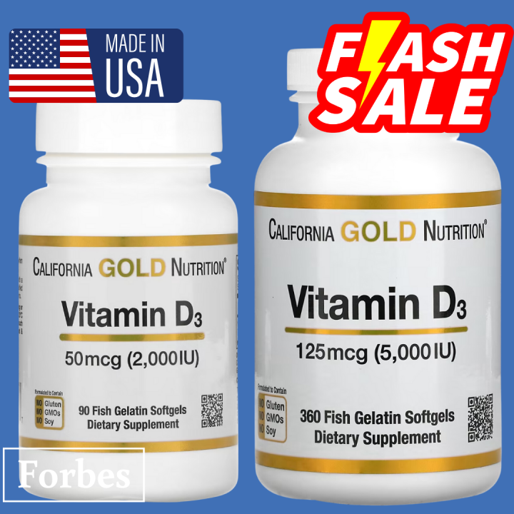 California Gold Nutrition Vitamin D3 360 / 90 Fish Gelatin Softgels 125 ...