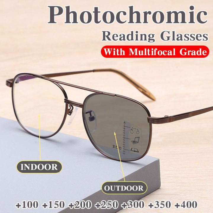 4 in 1 Photochromic Progressive Multifocal Reading Glasses Color ...