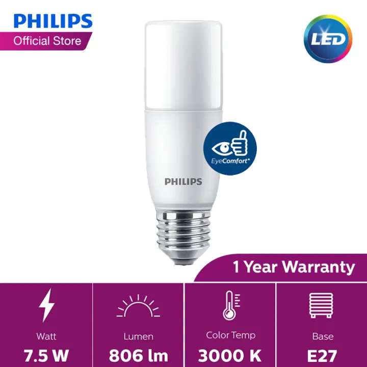 Philips LED Stick E27 Bulb 7.5/9.5/9W (3000K/4000K/6500K) | Lazada