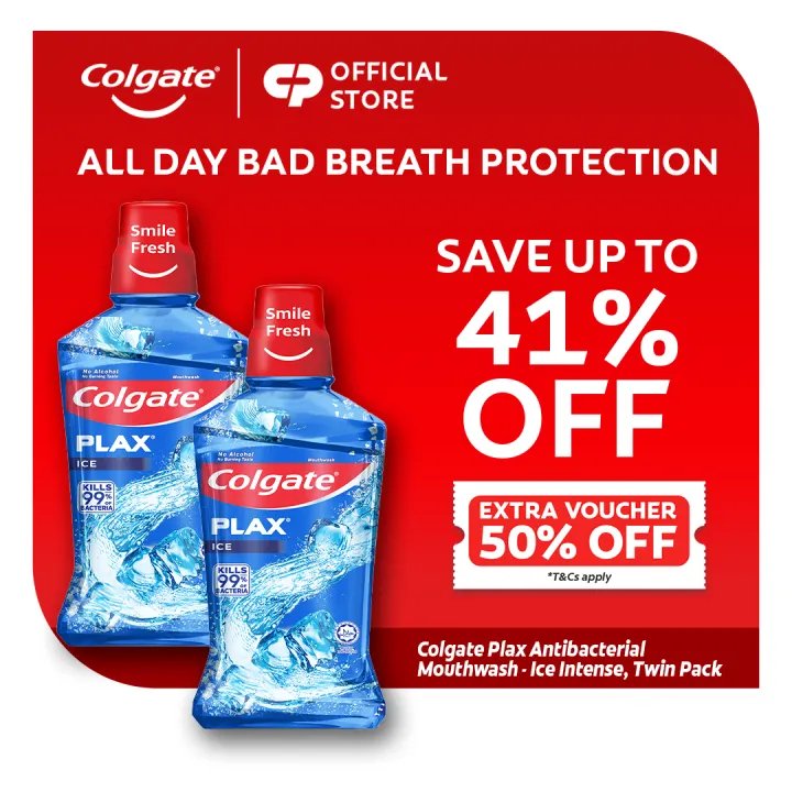 Colgate Plax Antibacterial Mouthwash - Ice Intense, No-Alcohol, Long ...